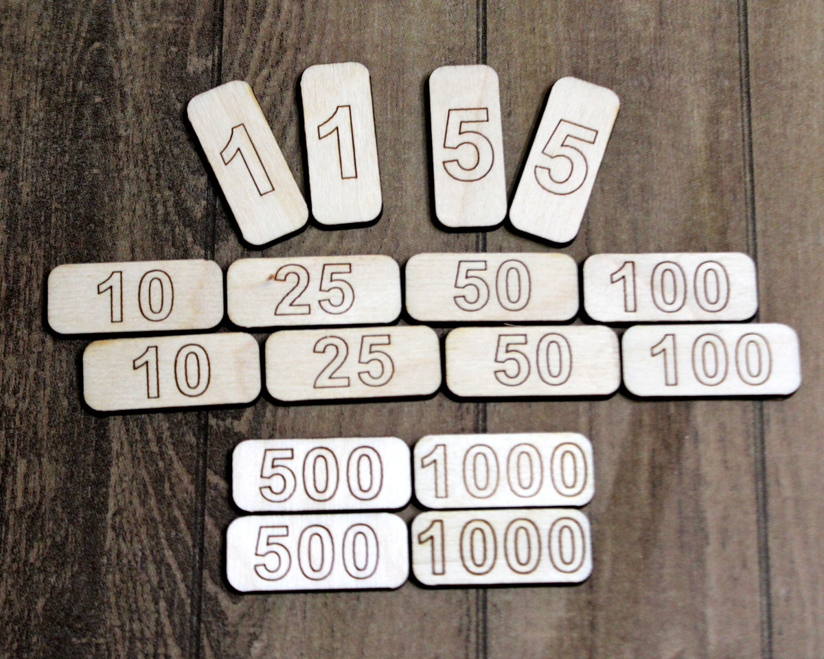 Point Counters for Board Games (1, 5, 10, 25, 50, 100, 500, and 1000 ...